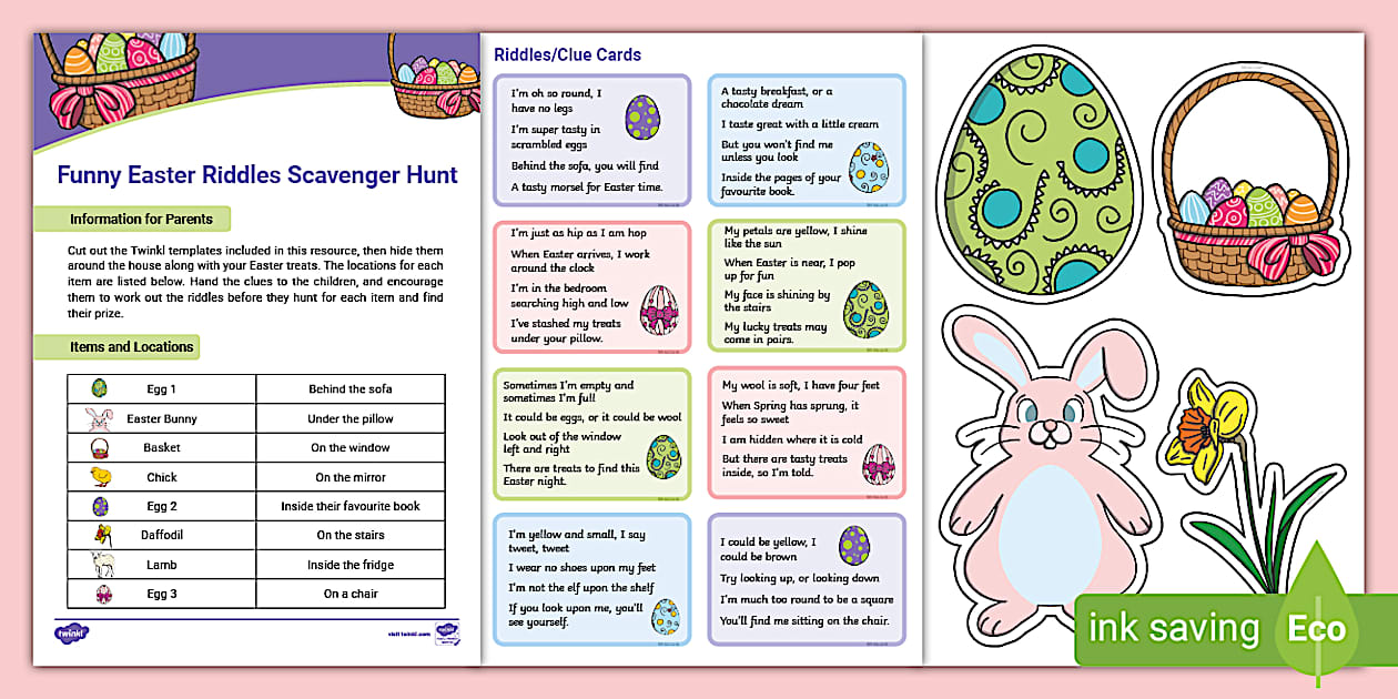 Editable Funny Easter Riddles Scavenger Hunt (teacher made)