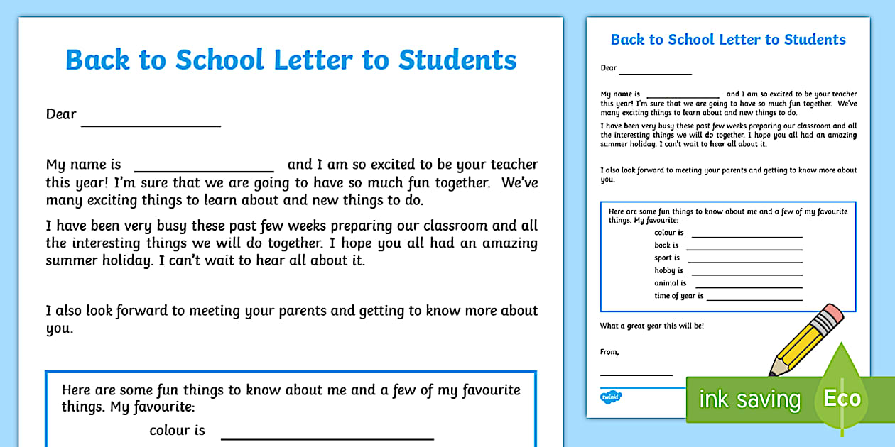 Editable Back to School Teacher to Student Letter - Twinkl