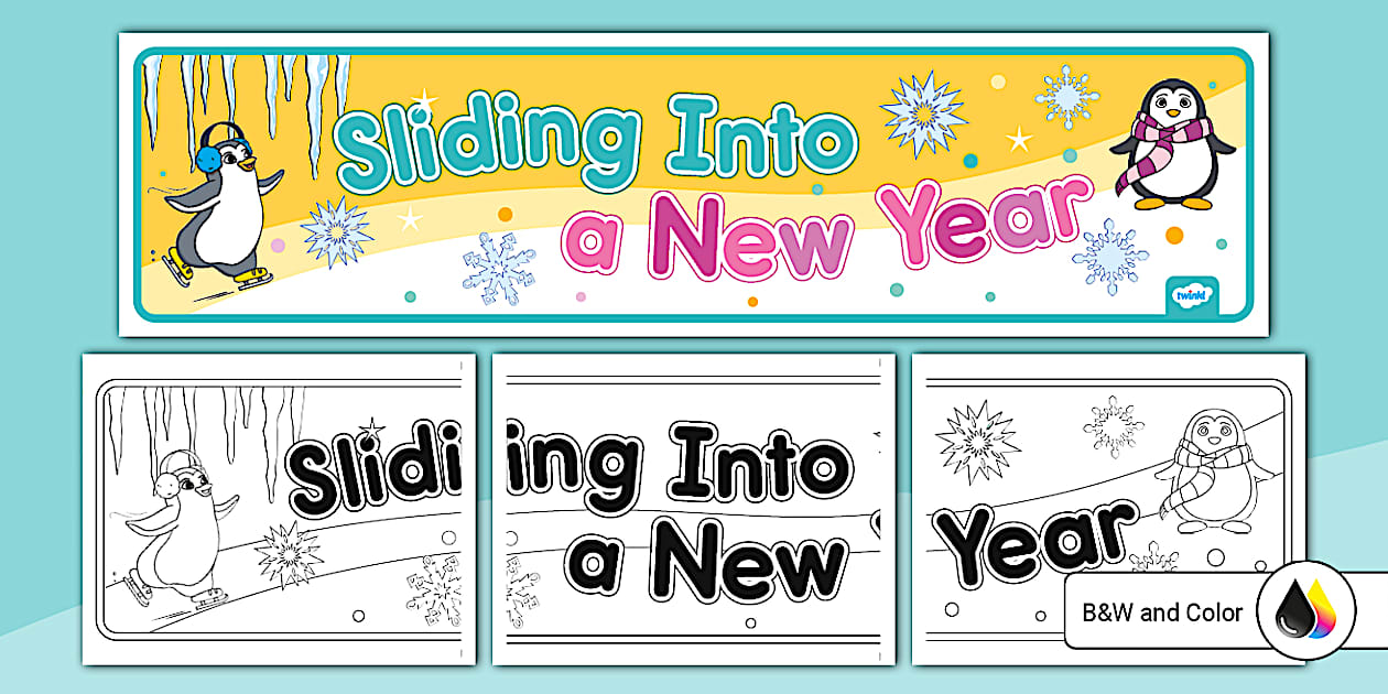 Sliding into a New Year Bulletin Board Banner | Twinkl USA