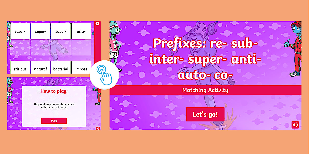 Prefixes: re- sub- inter- super- anti- auto- co- KS2 Game