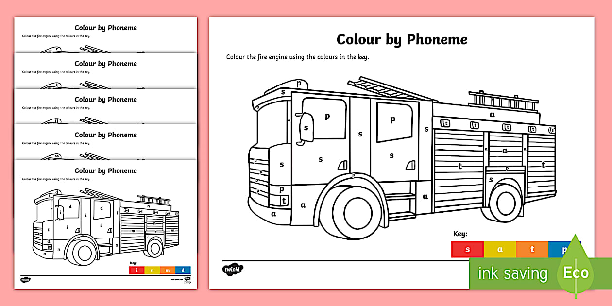 Colour by Phoneme Fire Engine Phase 2 Activity Pack - Colour by Phoneme ...