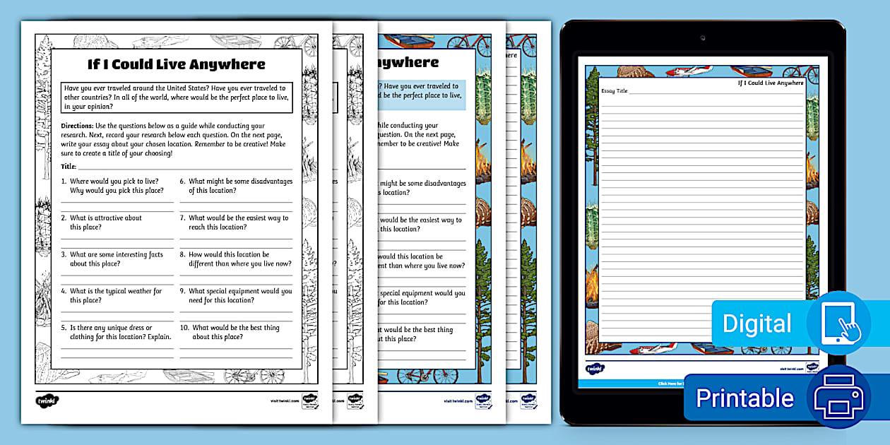 Creative Writing If I Could Live Anywhere for 6th-8th Grade