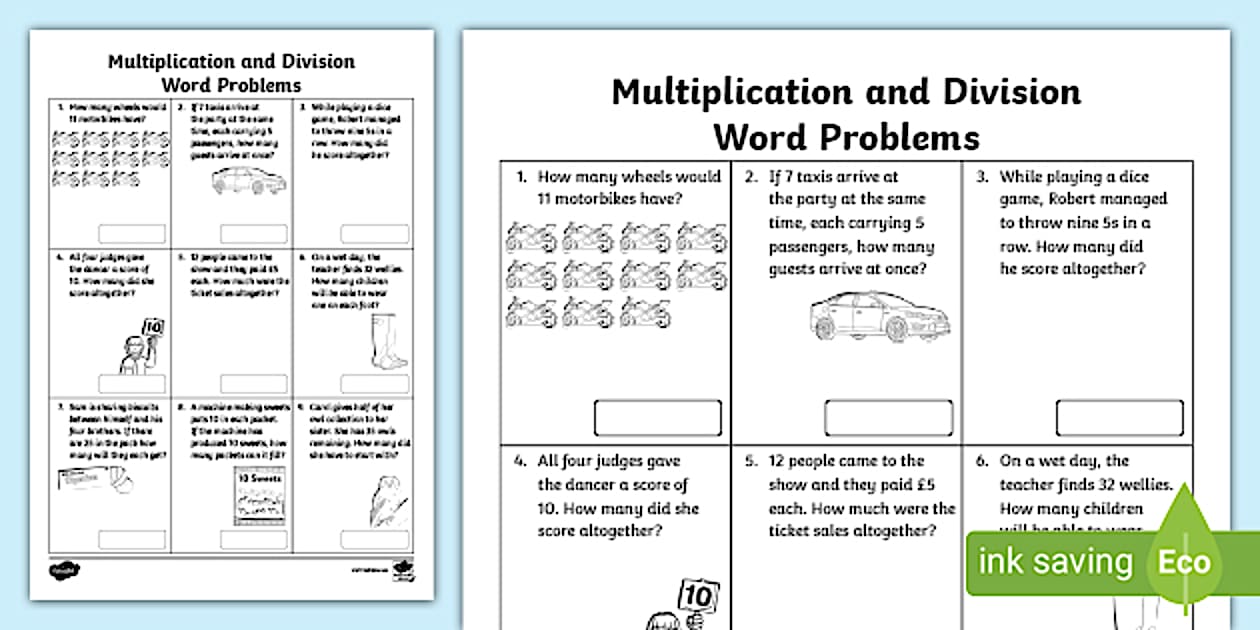 Editable Year 2 Multiplication and Division Word Problems x2, x5, x10