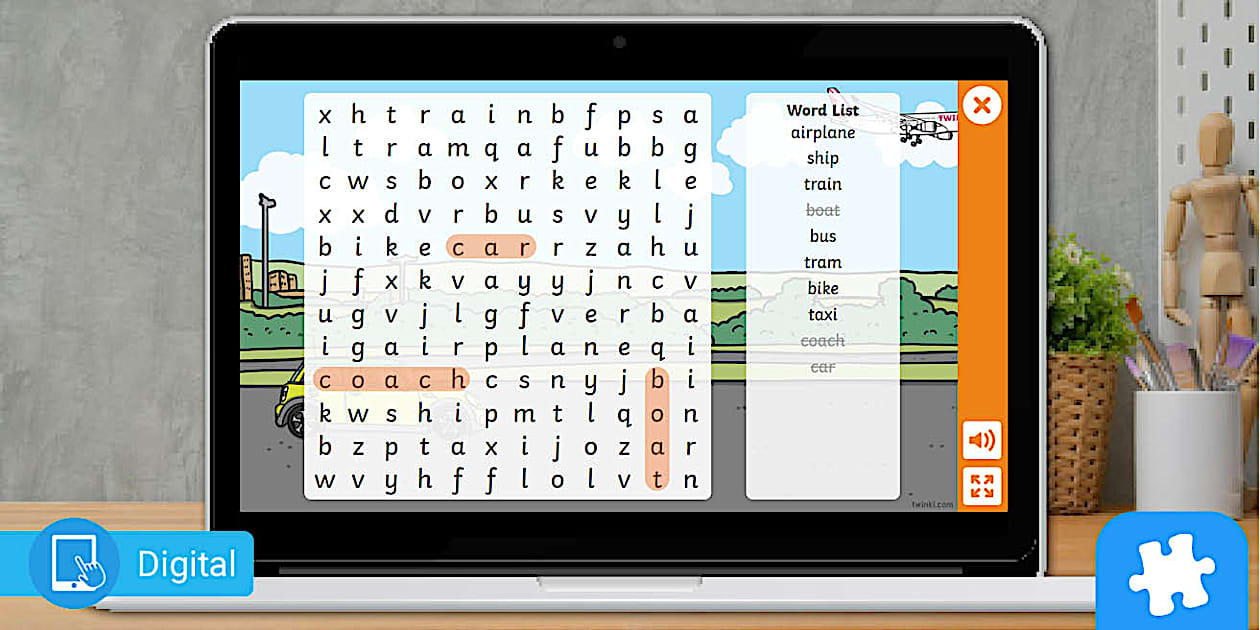 Fun Interactive Transport Word Search Puzzle Game - Twinkl