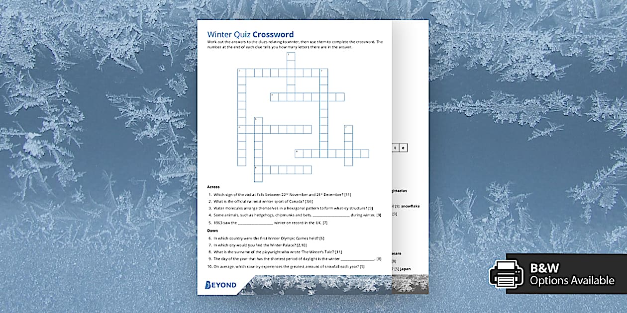 Winter Quiz Crossword (Teacher-Made) - Twinkl