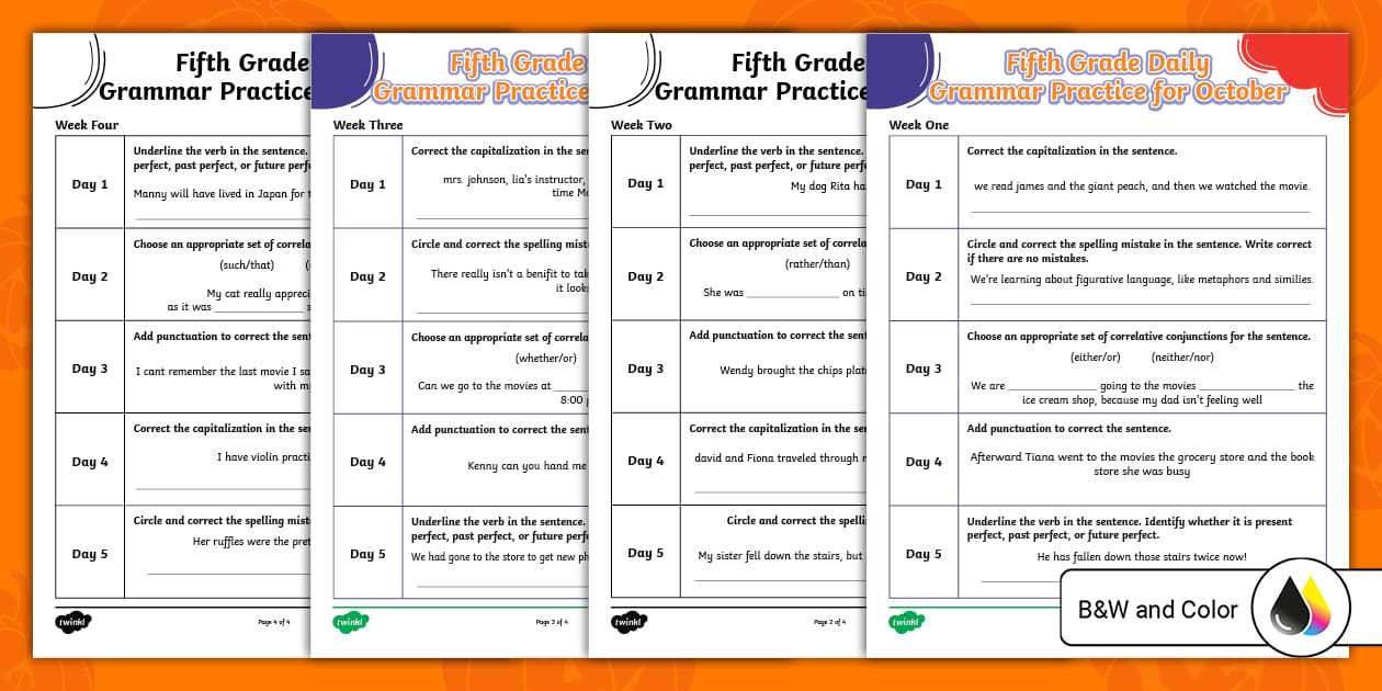Fifth Grade Daily Grammar Practice for October - Twinkl