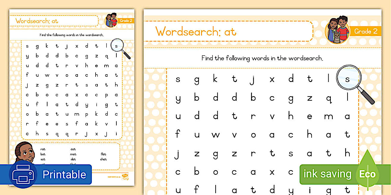 Grade 2 Phonics: at: Wordsearch - Revision (teacher made)
