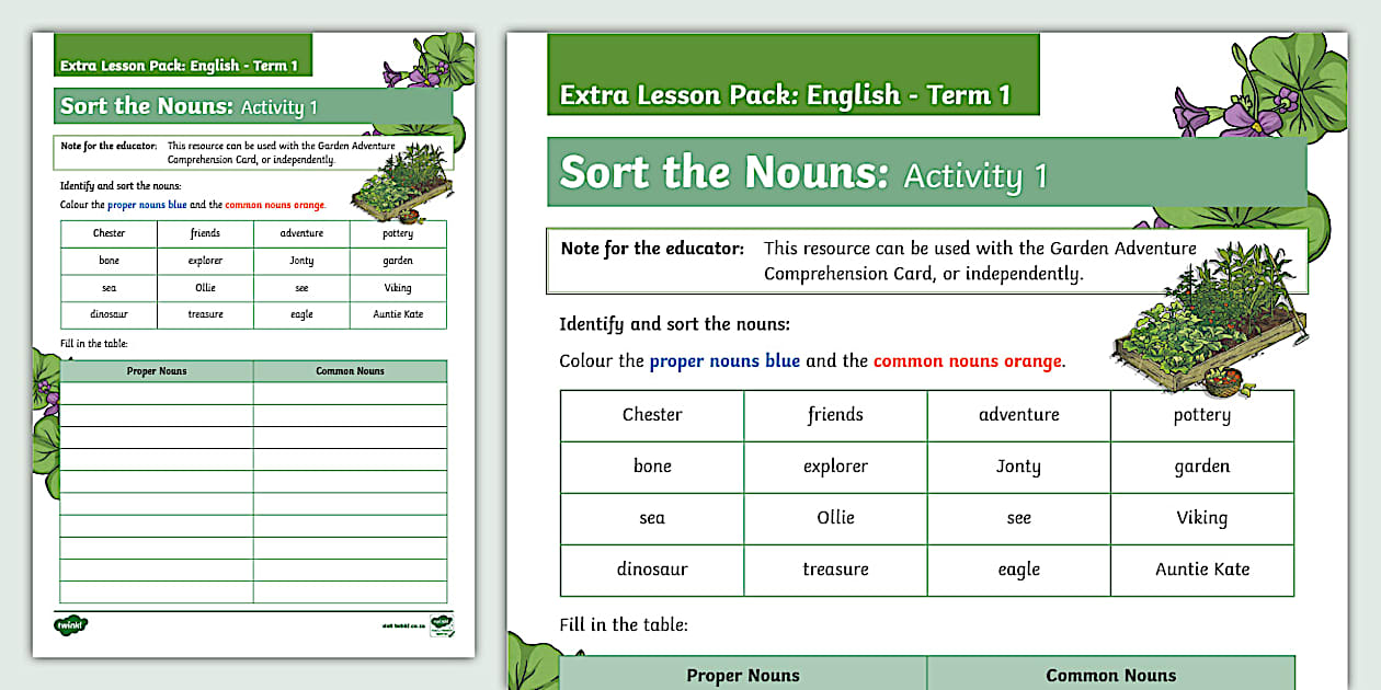 Gr 4: Extra Lessons: Sort the Nouns: Activity Sheet 1