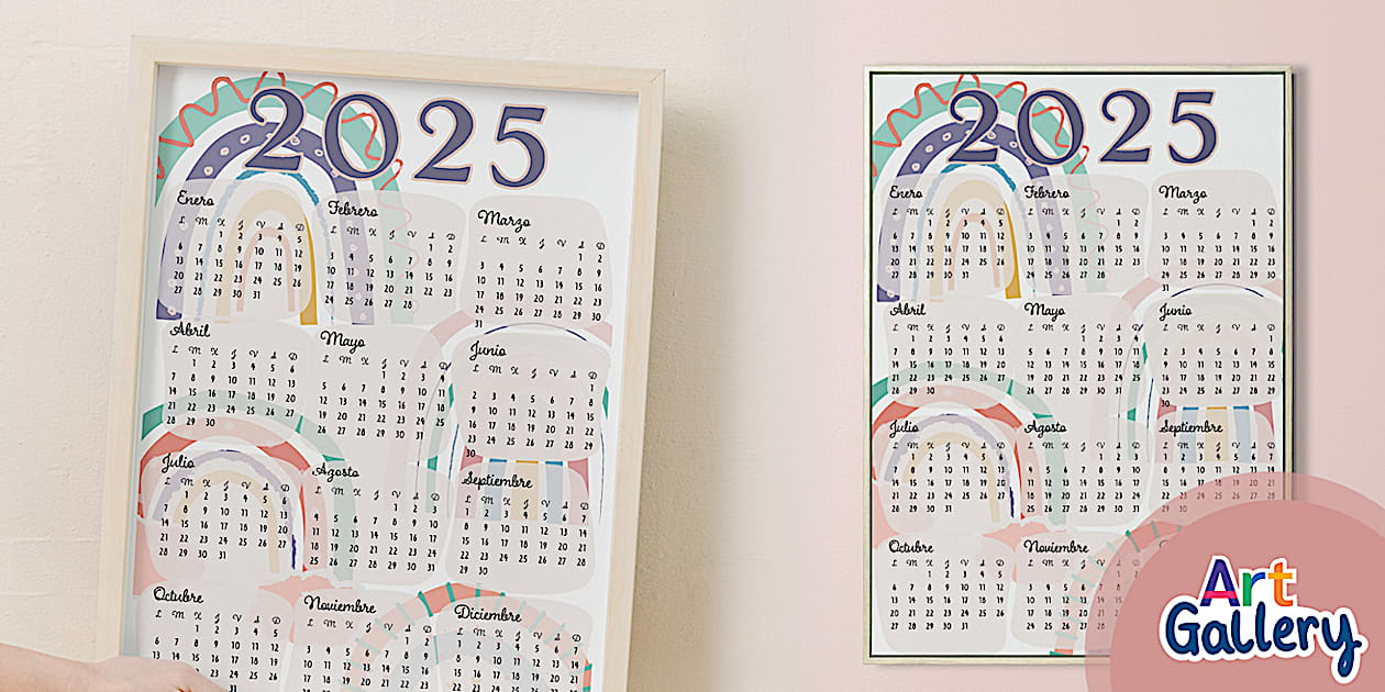 Calendario: 2025 - Arcoíris pastel (teacher made) - Twinkl