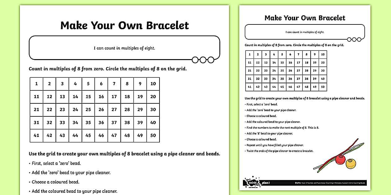 Multiples of 8 Bracelet Craft Instructions (teacher made)