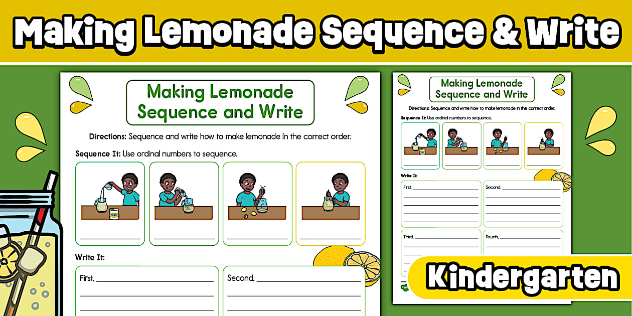 Kindergarten Making Lemonade Sequence and Write Worksheet
