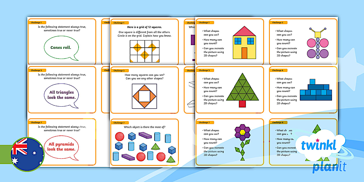 Year 1 Space: 2D Shapes and 3D Objects Challenge Cards