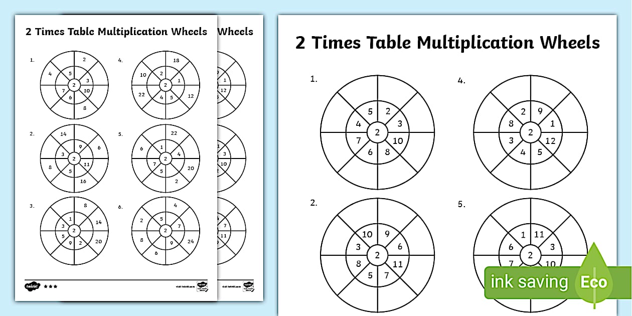 2 Times Table Worksheet PDF - Multiplication Wheels Sheets