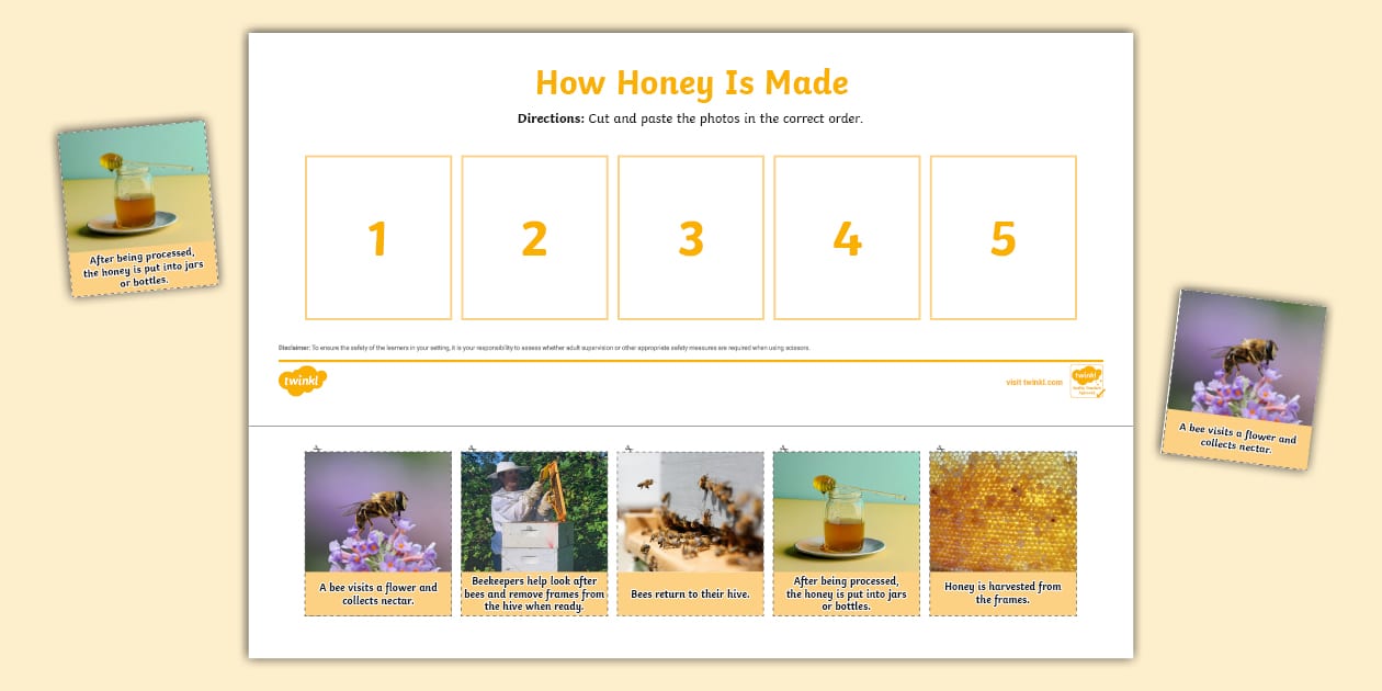 How Honey Is Made Sequencing Cards Worksheet (teacher made)