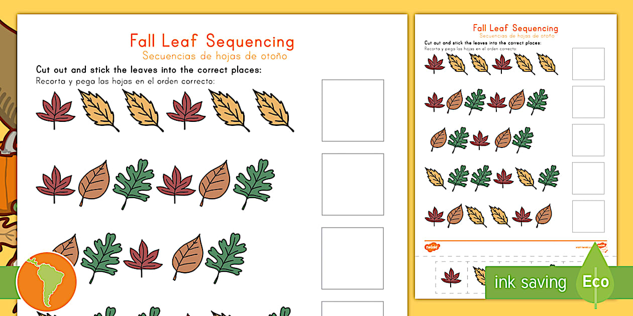 Fall Leaf Sequencing Worksheet English/Spanish- Guía de trabajo
