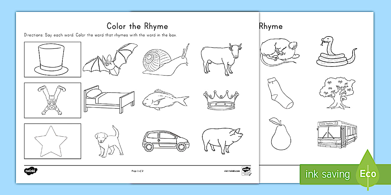 Rhyming Words Worksheet for Kindergarten | Twinkl USA