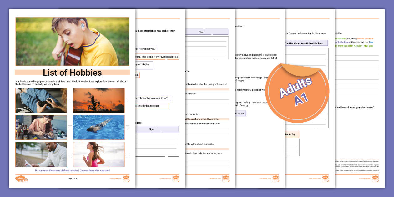 ESL List of Hobbies Writing Activity [Adults, A1] - Twinkl