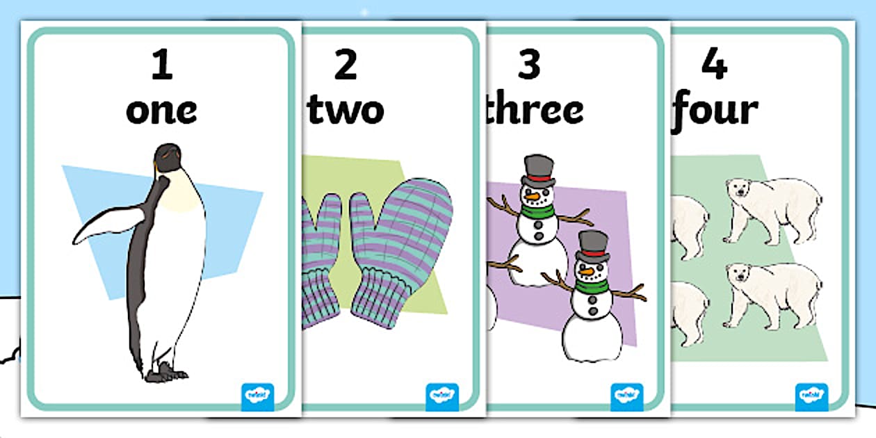 Winter Themed Number Posters with Words & Numbers (1-10)
