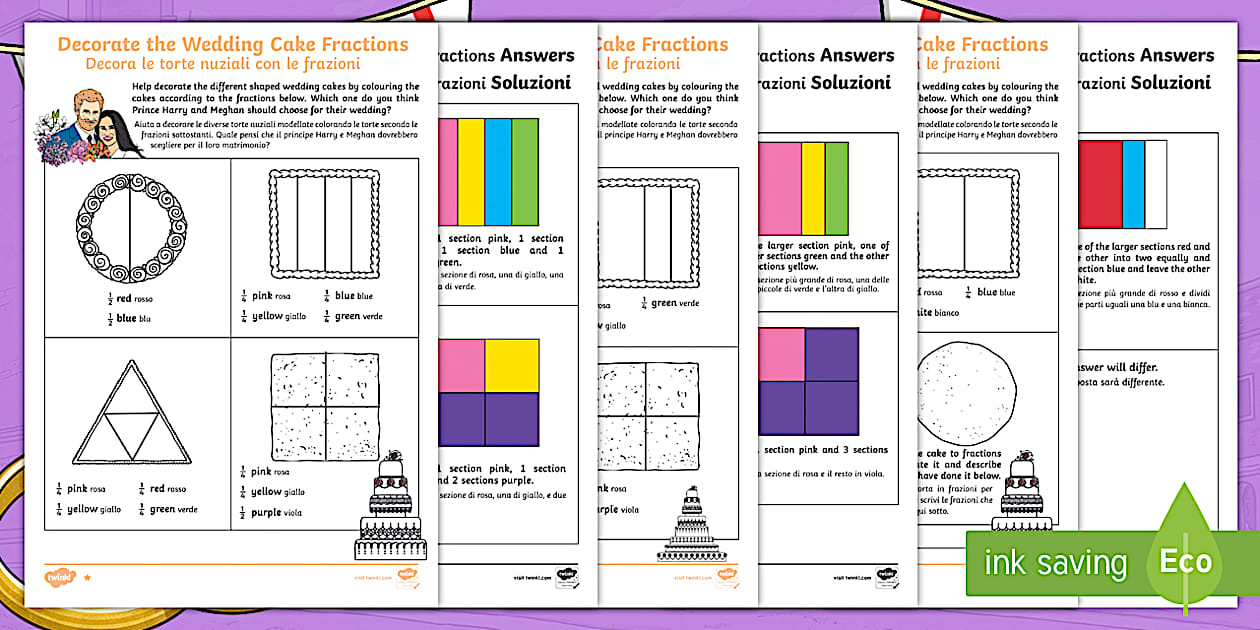 Lower Ability Royal Wedding Decorate the Wedding Cake Fractions Worksheets