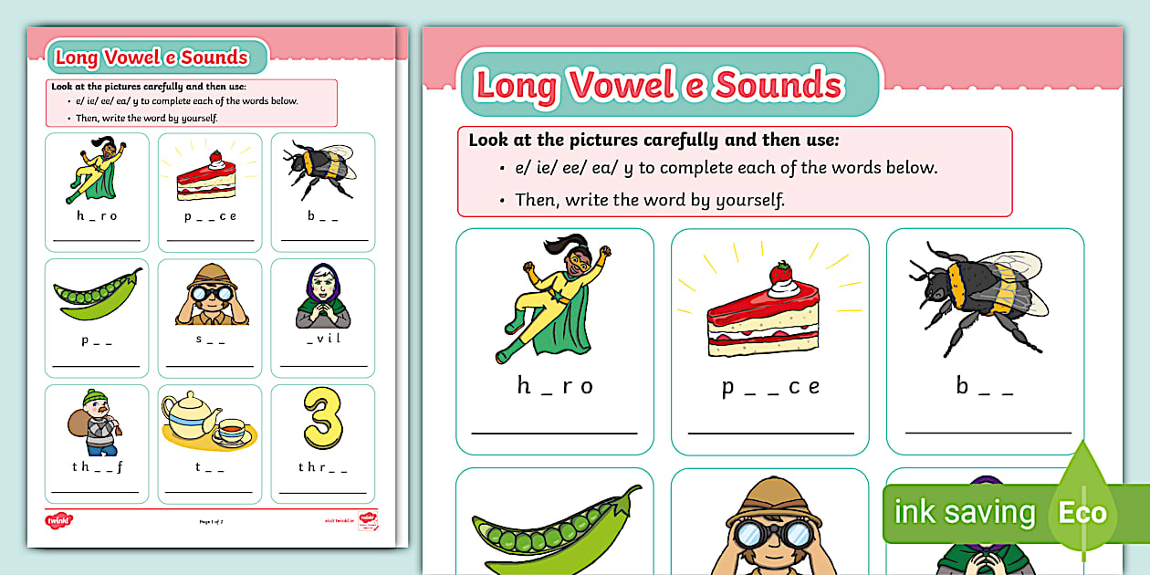 Long Vowel 'e' sound Activity Sheet - Twinkl