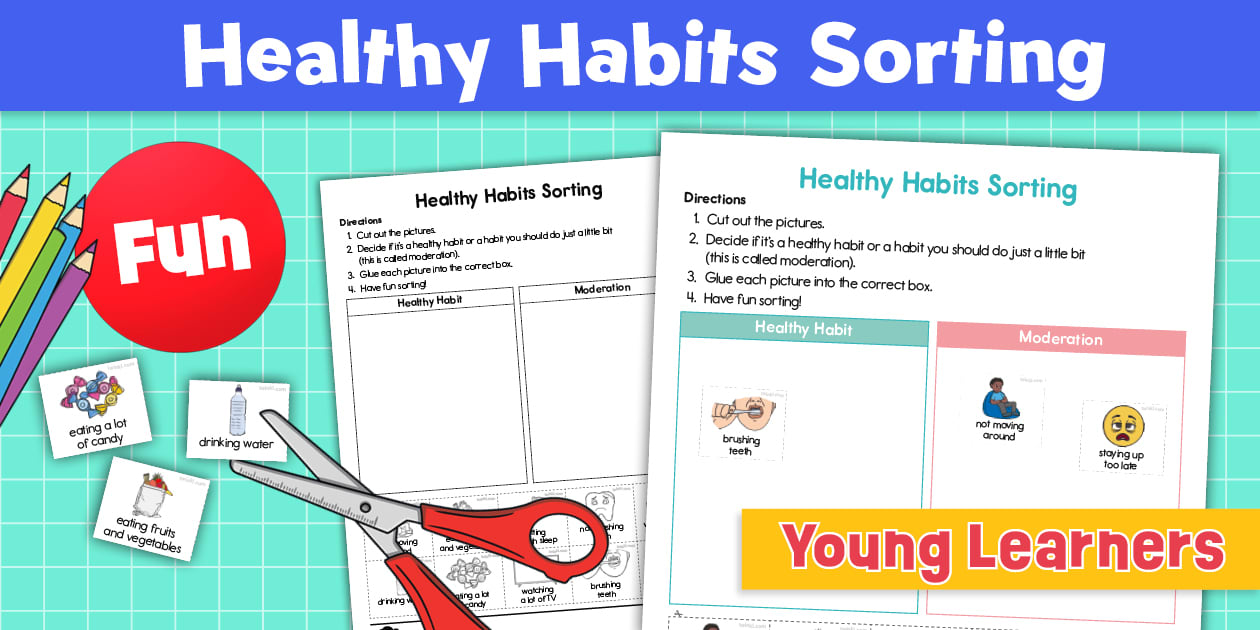 Healthy Habits Sorting Cut and Paste Worksheet Worksheet for PreK-K