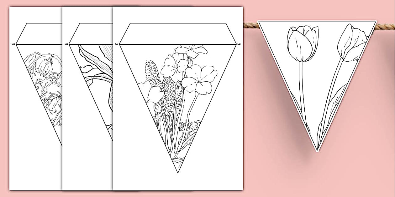 KS2 Spring Flowers Colouring Bunting (teacher made) - Twinkl