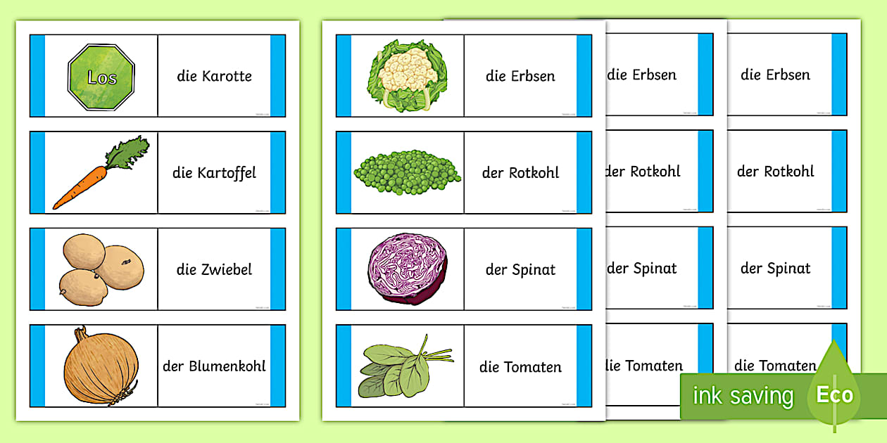 Different Vegetables Card Game German (Hecho por educadores)