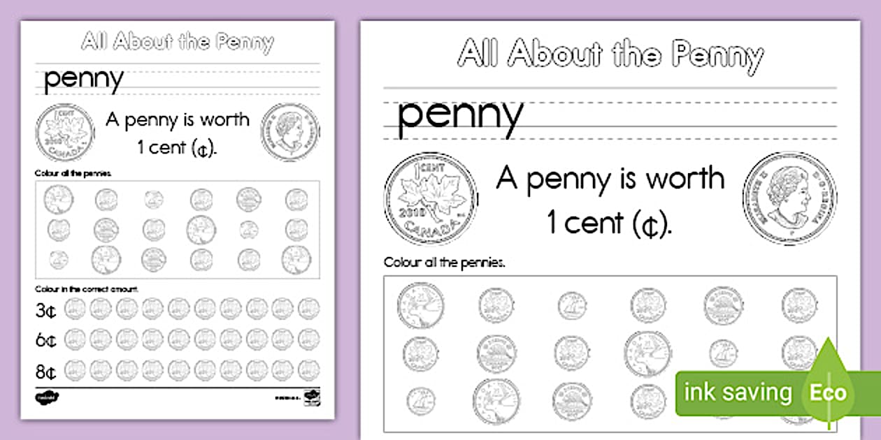 All About the Canadian Penny Worksheet - Math Resources