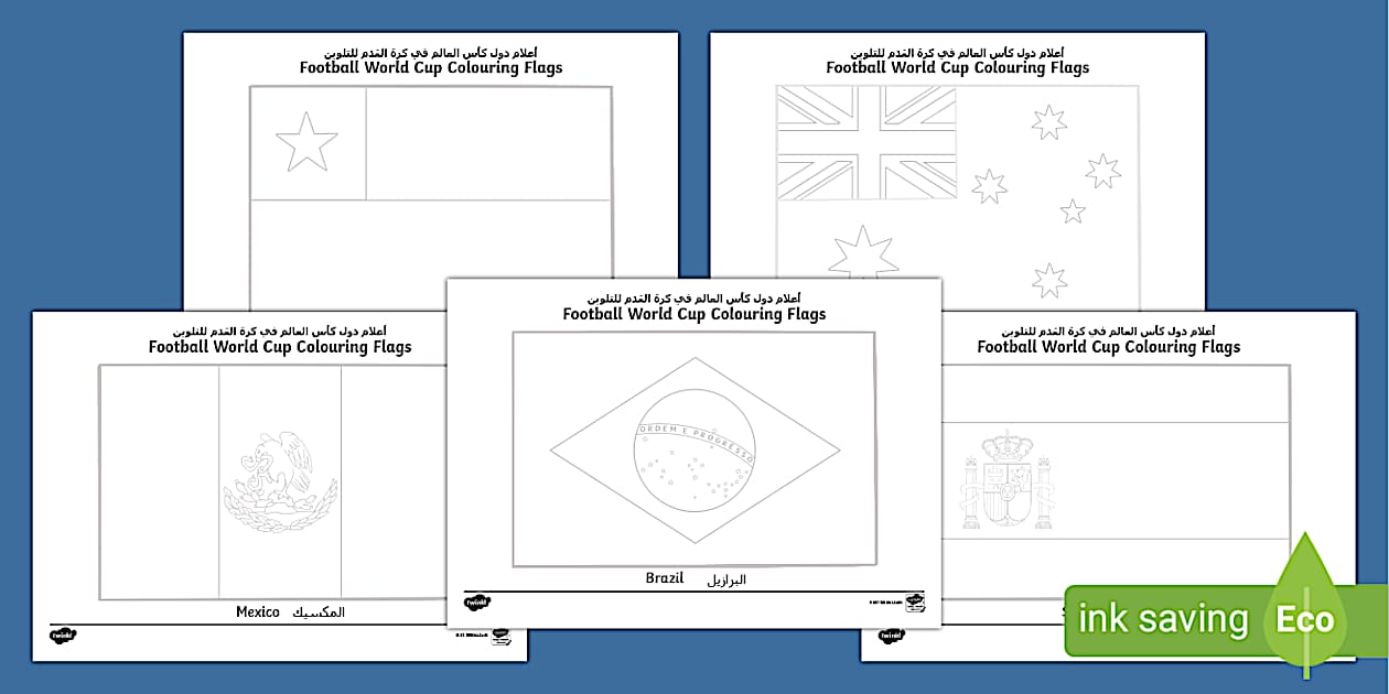 World Cup Colouring Flags Arabic/English - Twinkl
