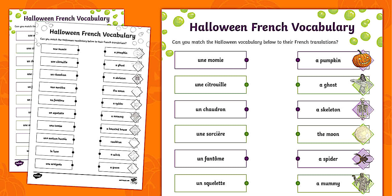 👉 Halloween French Vocabulary Matching Worksheet - Twinkl