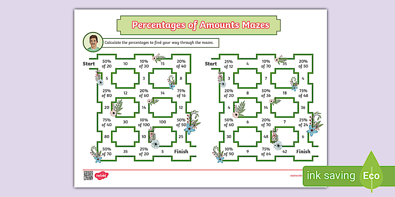 👉 Percentages of Amounts Maze Activity - Maths - KS2 - Twinkl