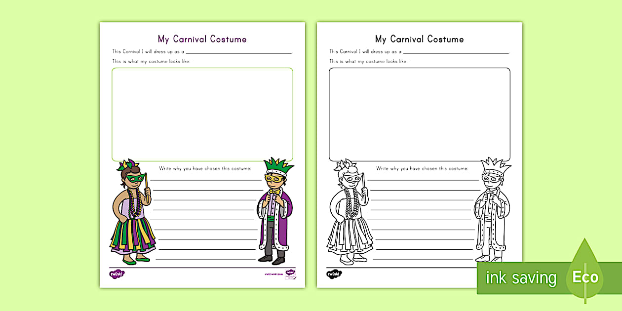 Design a Carnival Costume Worksheet (Teacher-Made) - Twinkl