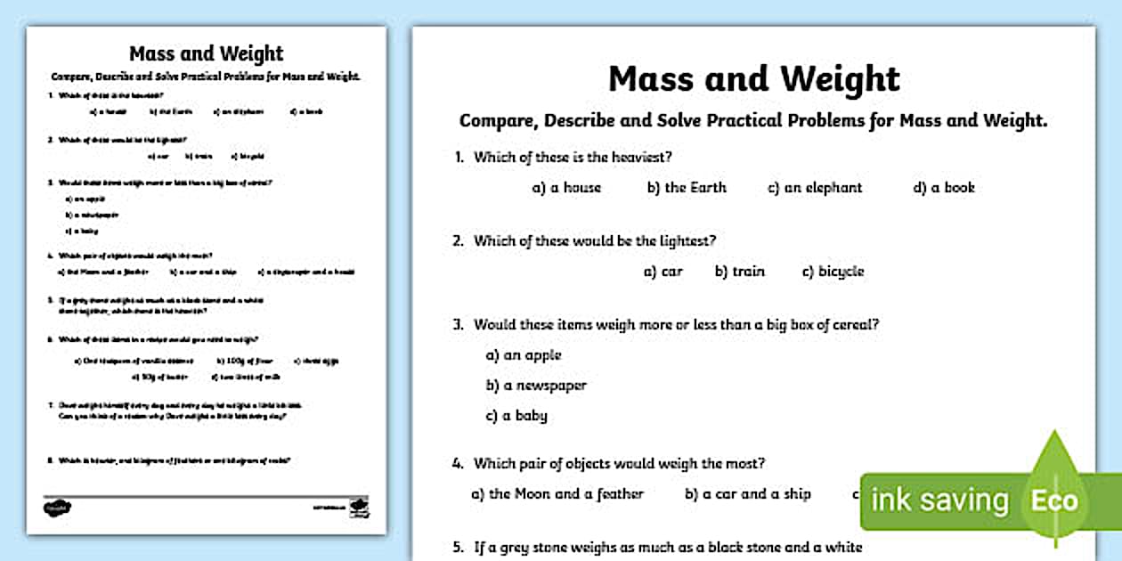 Compare, Solve and Describe Practical Problems for Mass and Weight ...