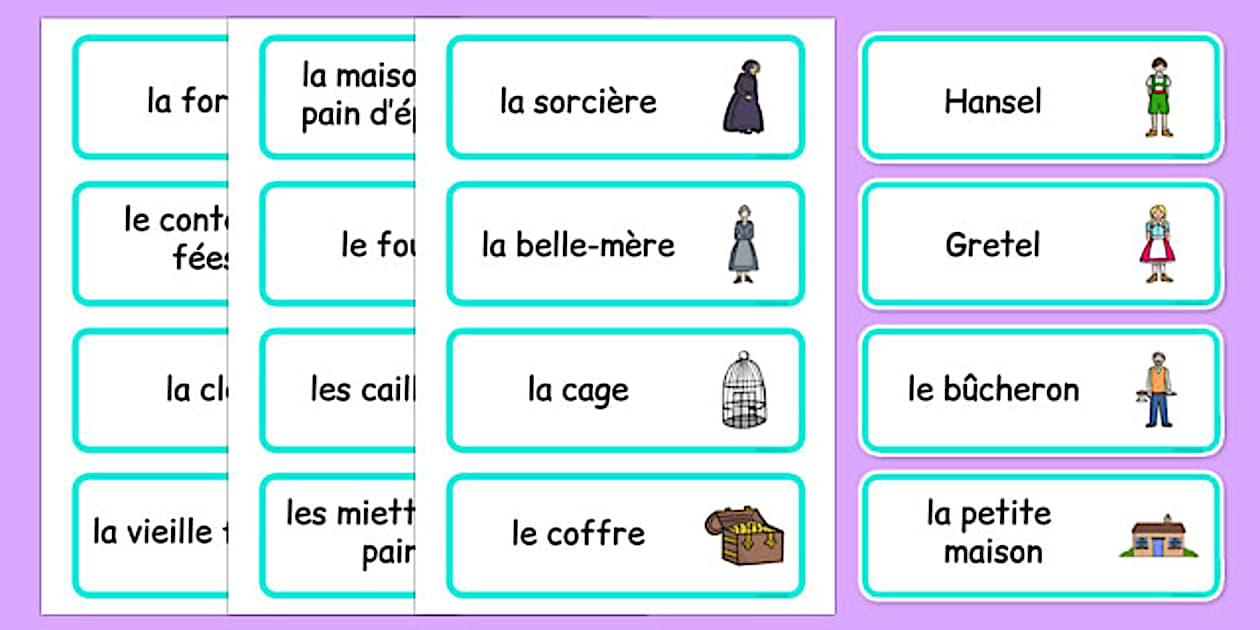 Editable Hansel and Gretel Word Cards French - Twinkl