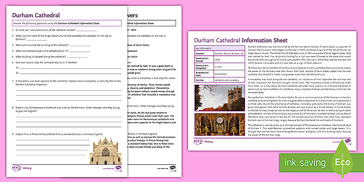 Durham Cathedral AQA-Style Information Worksheet - Twinkl