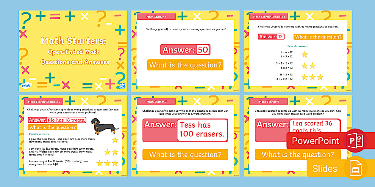 Math Starters: Open-Ended Math Questions and Answers PowerPoint & Google