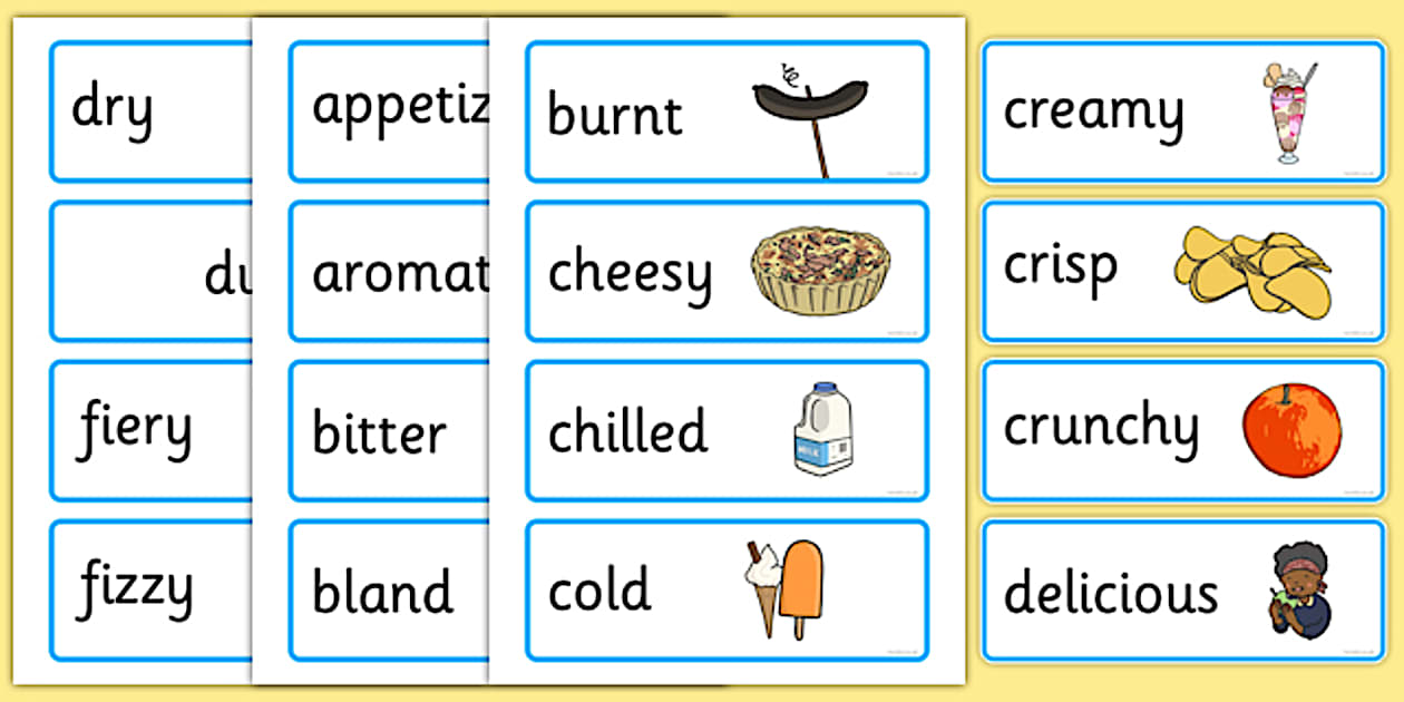 Food Adjectives Word Cards with Pictures - ESL Food Adjectives