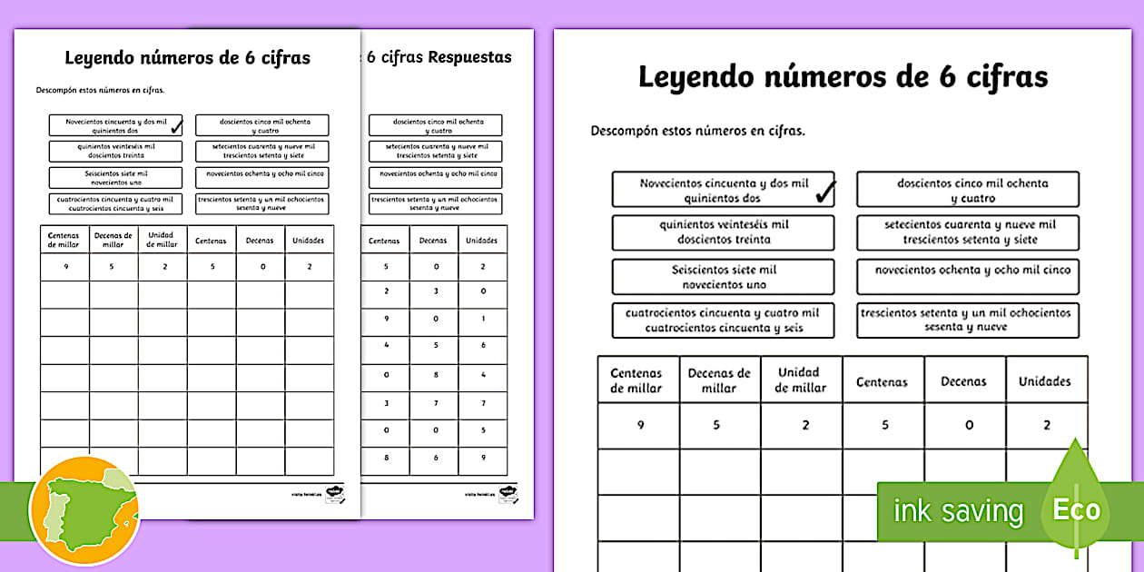 Ficha | actividad | Escribir | leer | números |6 cifras
