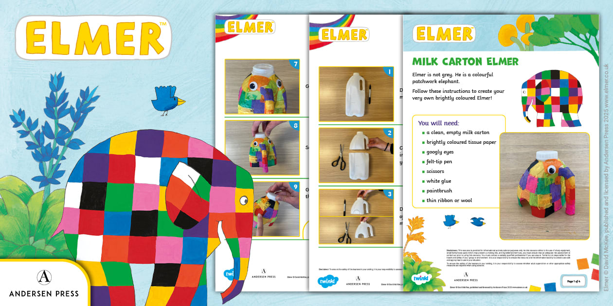 FREE! - Elmer: Milk Carton Craft Activity [Ages 3-7] | Twinkl