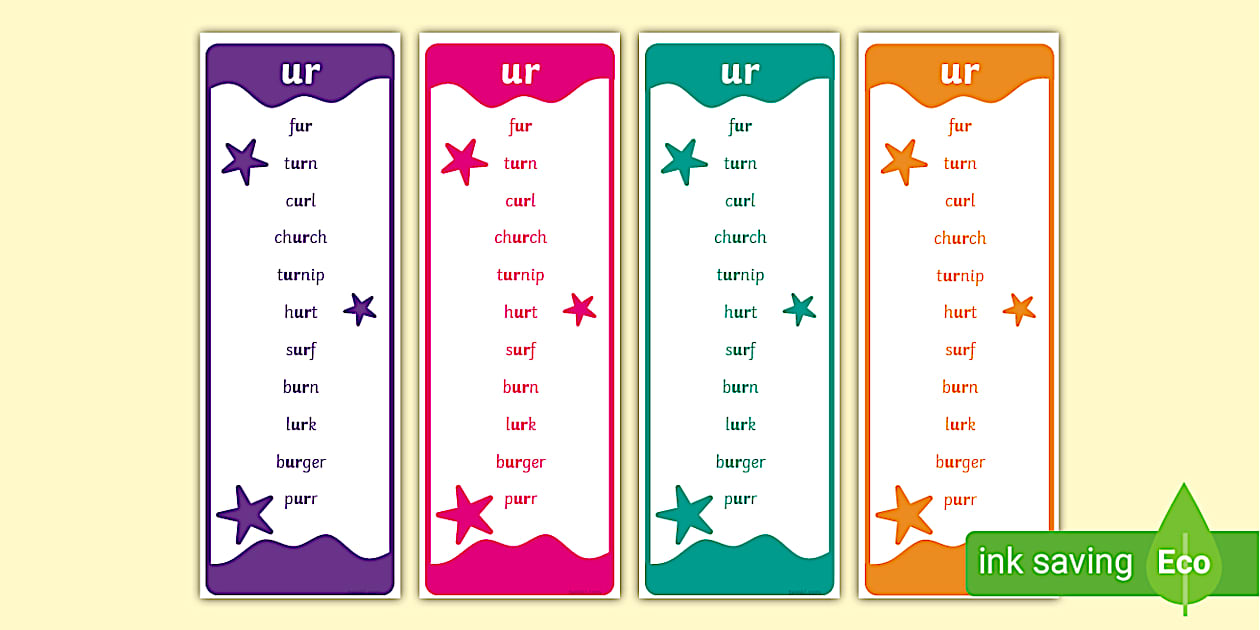 'ur' Word Bookmarks (teacher made) - Twinkl