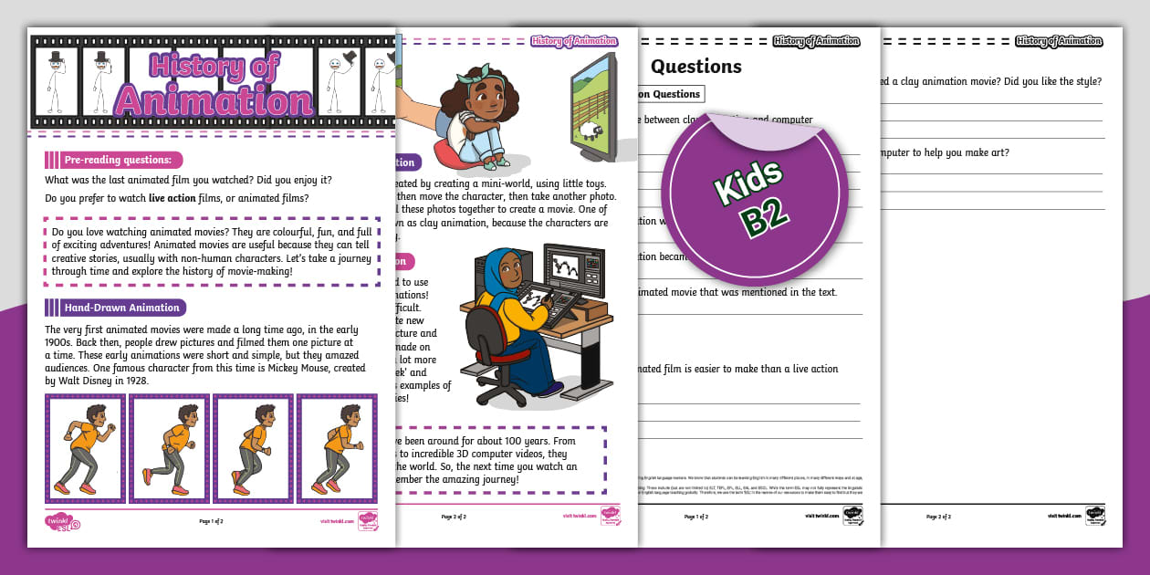 ESL History of Animation Reading Comprehension [Kids, B2]