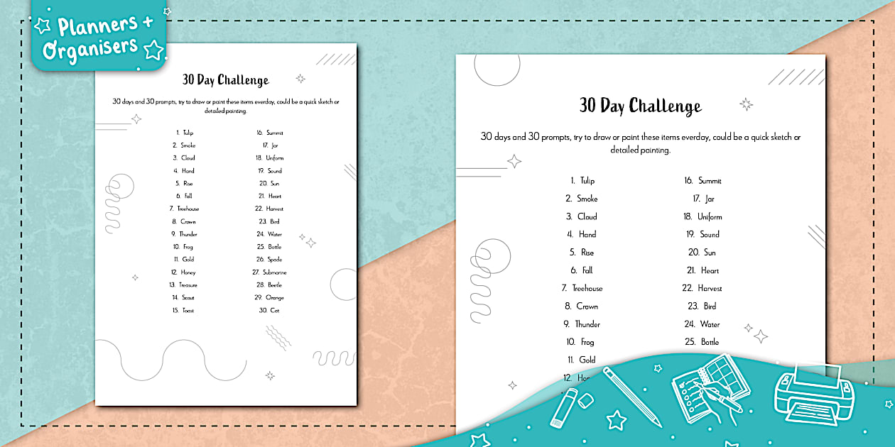30 Day Challenge | Art Journal | Sketchbook Prompts - Twinkl