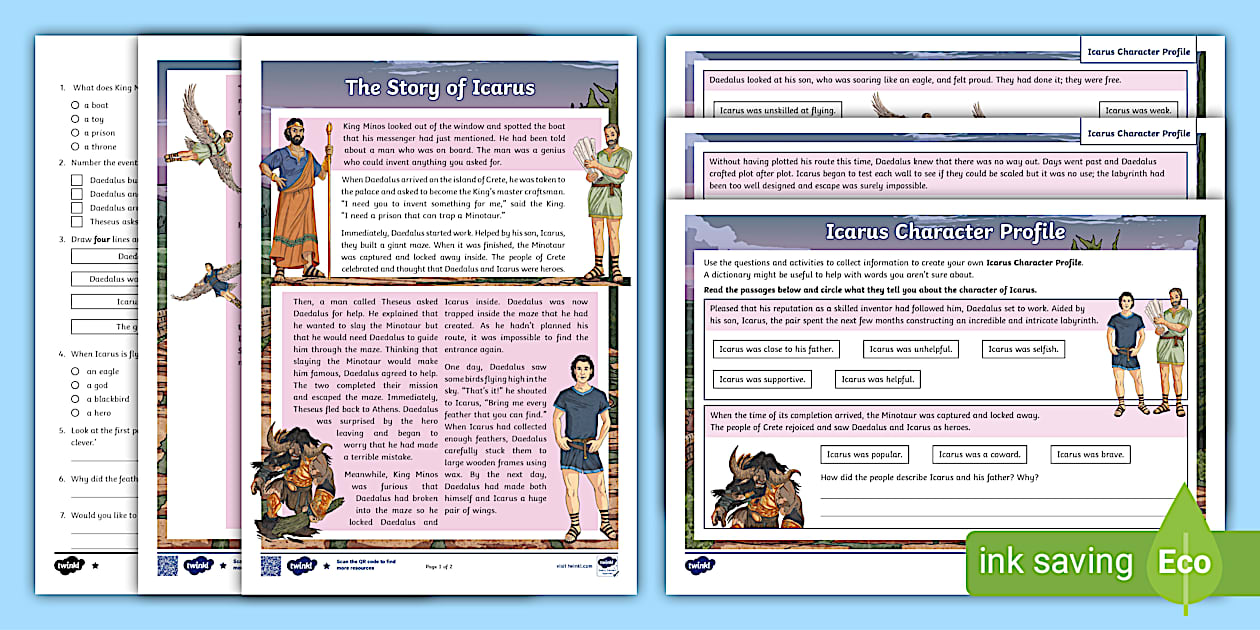Icarus Character Profile Activity Sheets - Twinkl