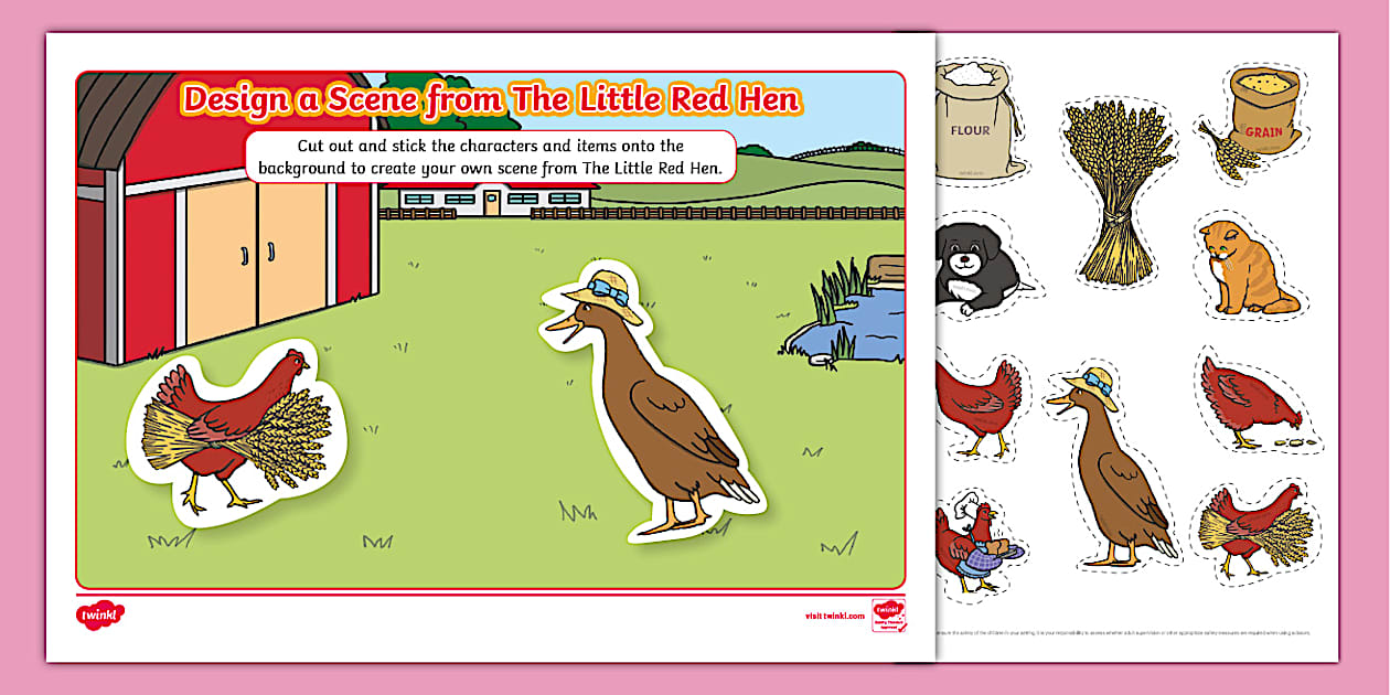 Design The Little Red Hen Scene Cutting Skills Activity