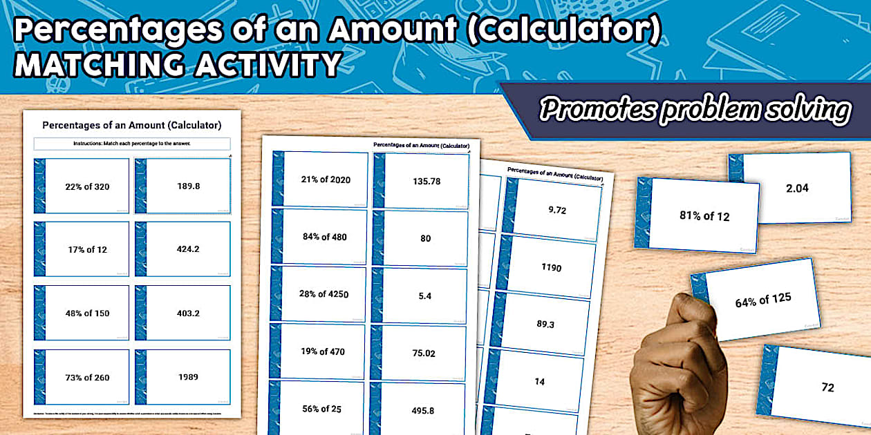 Percentages of an Amount (Calculator) Matching Activity