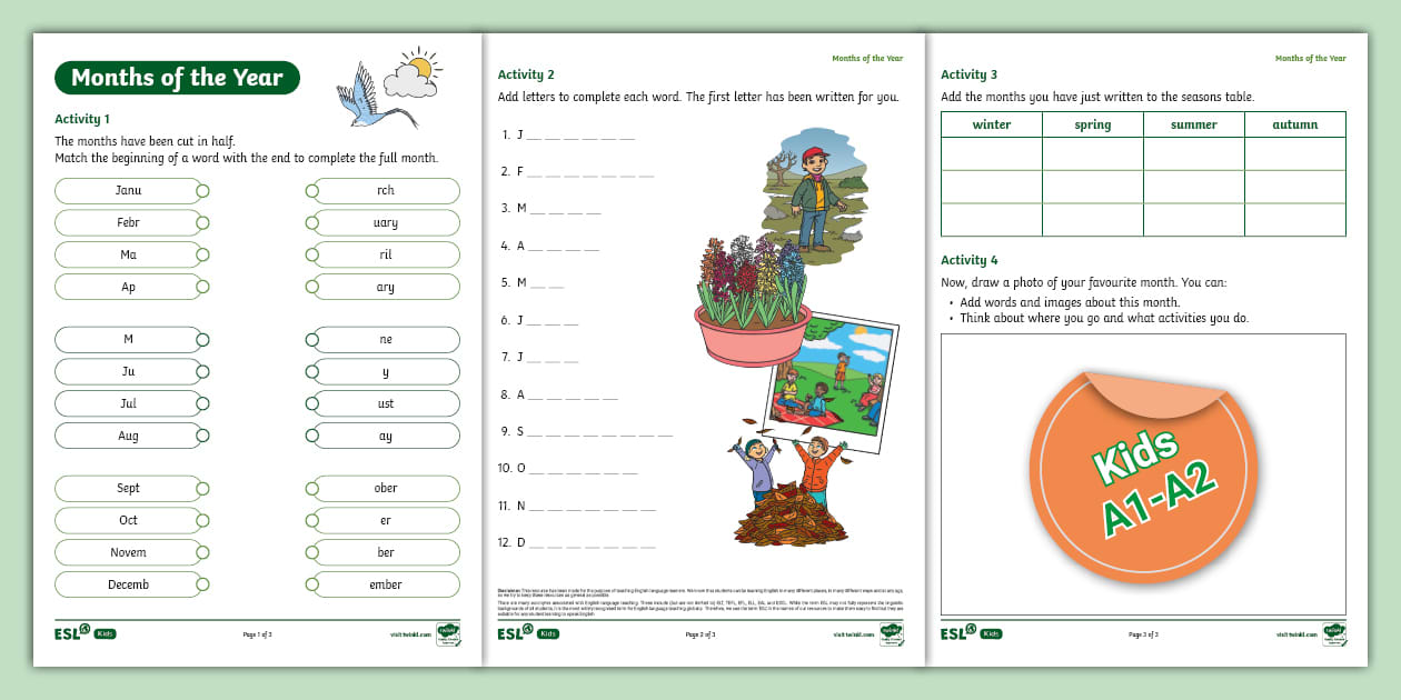 ESL Months of the Year Activity Sheet (teacher made)
