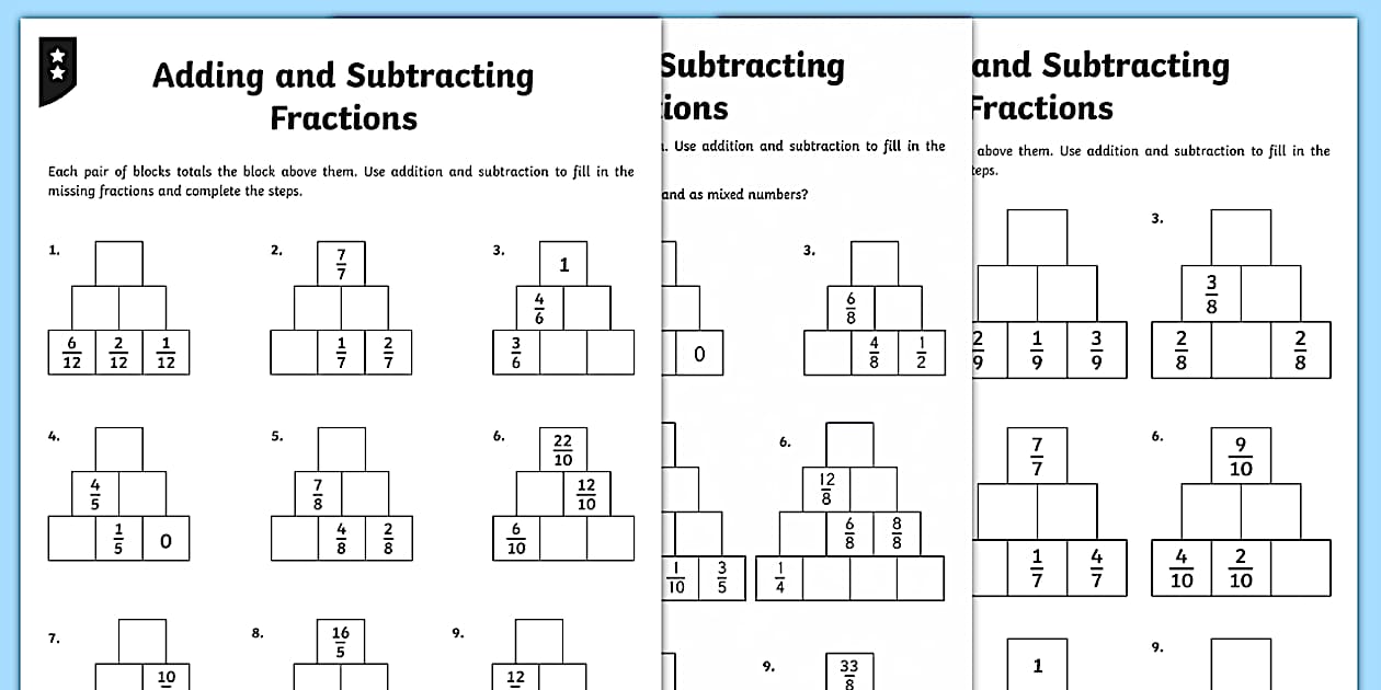 Adding And Subtracting Fractions Worksheet Pdf Twinkl