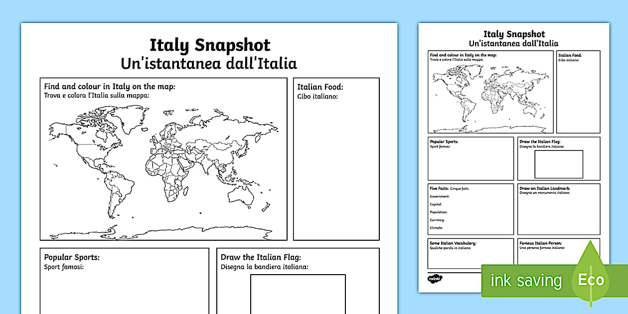 Italy Snapshot Worksheet English/Italian - Twinkl