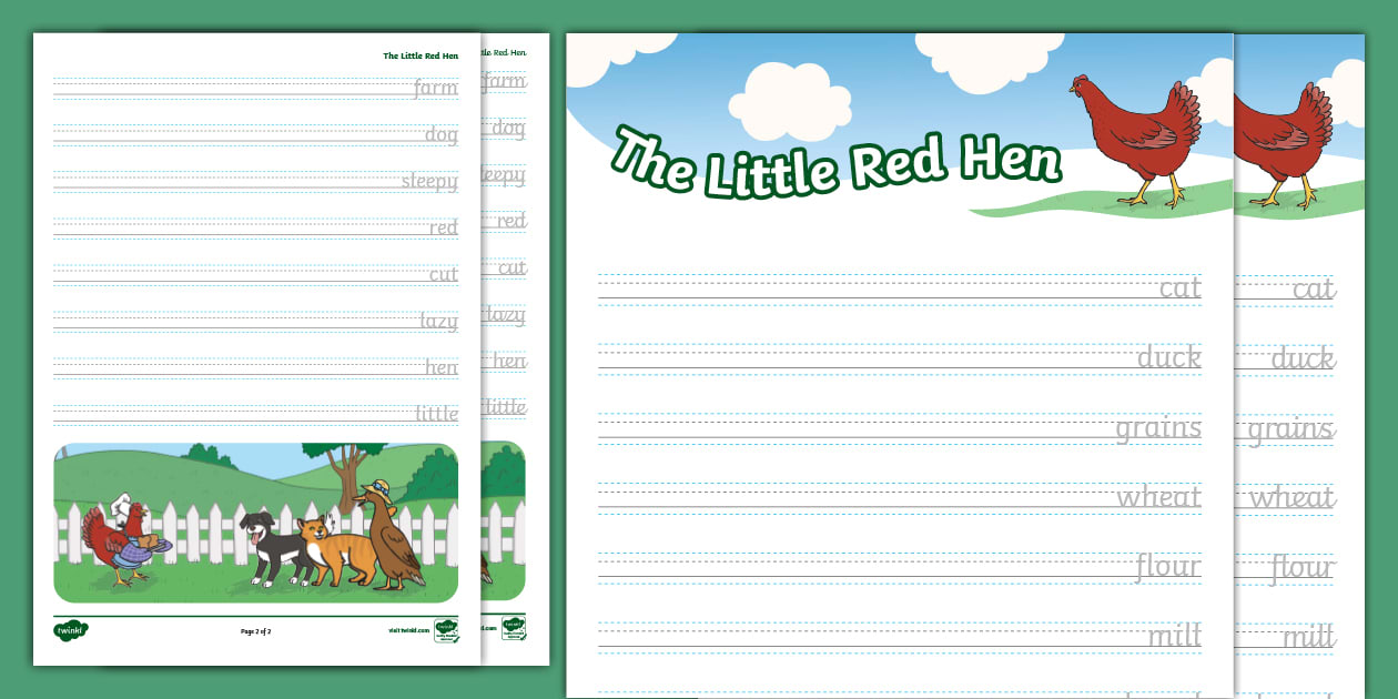 Left-Handed Writers: Little Red Hen Handwriting Sheet