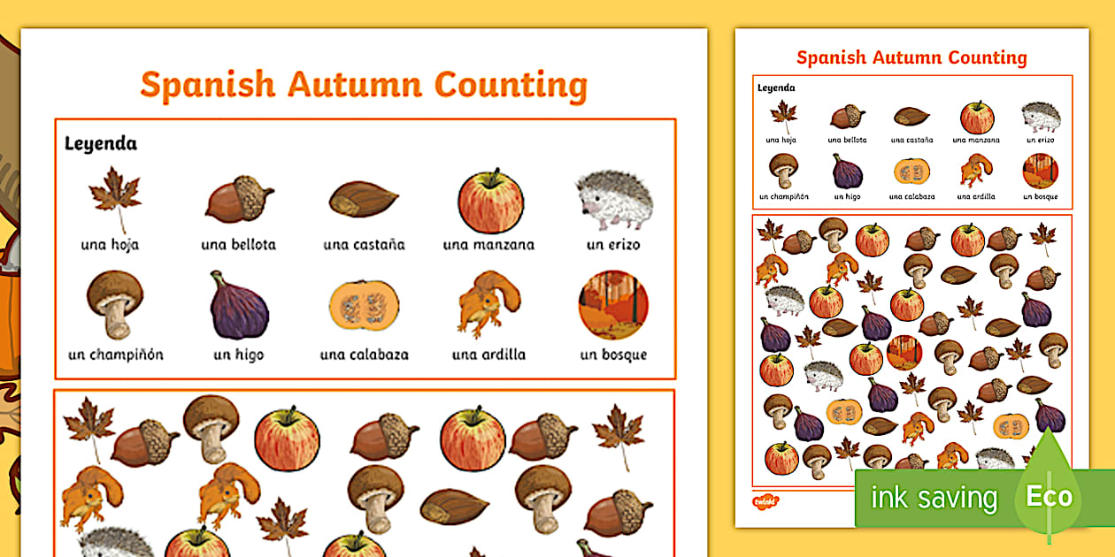 Autumn Counting Worksheet Spanish - Twinkl